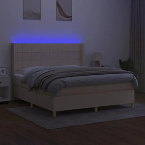 Box spring postel s matrací a LED krémová 160x200 cm textil 3138890