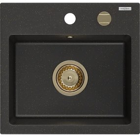 Mexen Milo 1-miskový granitový dřez 435 x 410 mm, Černá/Zlatá kovová, sifon Zlatá - 6505441000-75-G