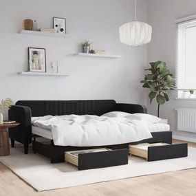Válenda s přistýlkou a zásuvkami černá 80 x 200 cm samet 3197132
