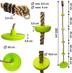 4iQ Šplhací lano se sedákem 30cm pro dětská hříště - Světle zelené