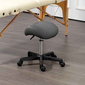 HOMCOM Pojízdná stolička, sedlo ve tvaru sedla, výškově nastavitelná, otočná o 360°, umělá kůže, šedá, 48 x 47 x 45-59 cm