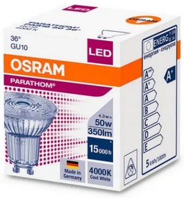 LED žárovka GU10 PAR16 OSRAM PARATHOM 4,3W (50W) neutrální bílá (4000K), reflektor 36°