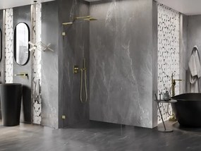 Mexen Lunar L sprchová stěna levá 90 x 200 cm, 8mm čiré sklo, zlatá matná, 830L-090-000-55-00-L
