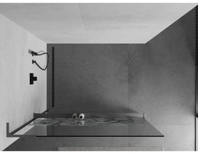 Mexen Kioto+ L, sprchová zástěna Walk-In s poličkou a věšákem 100 x 200 cm, 8mm čiré sklo bílý vzor, ​​grafitový profil, 800-100-123-95-85