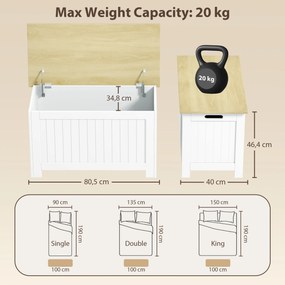 HOMCOM úložný box 90 l s víkem Všestranný box s bezpečnostními panty 80,5x40x46,4 cm Přírodní a bílá