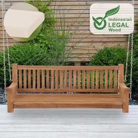 Houpací lavice Joyce s sedací polštář 180 cm + teak – krémová
