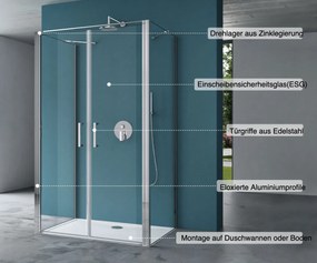 design sprchový kout RAVENA R66 - U-form CHROME 90-140cm