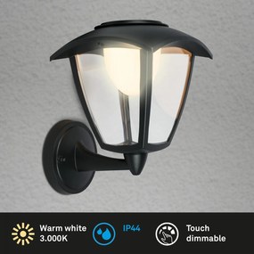 BRI 3929015 LED nabíjecí nástěnné svítidlo, venkovní, retro, dotykový vypínač, vyměnitelné baterie, vč. USB-C kabelu, stmívatelné, IP44, černá - BRILONER