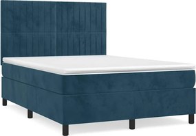 Box spring postel s matrací tmavě modrá 140x190 cm samet 3143143