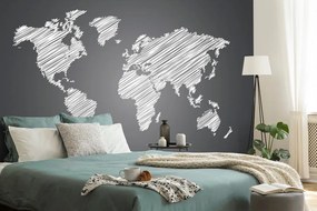Samolepící tapeta šrafovaná mapa světa v černobílém provedení - 300x200 cm