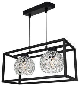 Závěsné svítidlo Crystal Cage, 2x stříbrné křišťálové stínítko v kovovém rámu