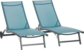Outsunny Sada 2 venkovních zahradních lehátek, sklápěcí hliníková lehátka se 5 úrovněmi nastavení opěradla a kolečky pro pláž a bazén 165x66x102 cm Mo