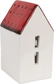 Bílo-červená dekorace porcelánový domek - 8*7*12 cm