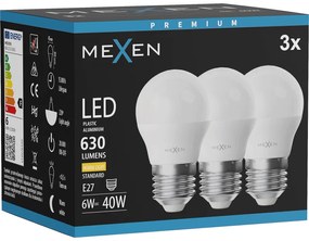 Mexen Nova 3x LED žárovka E27, G45, 6W, Teplá - 3000K, 630 lm - L101-E27-0630-01x03