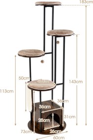Costway Strom pro kočky 183 cm škrabadlo s 4 platformami domeček pro kočky 2