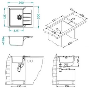 ALVEUS 1132017 - Kuchyňský dřez CADIT 59x50 cm granit/bílá