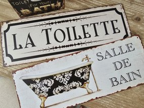 Béžová antik nástěnná kovová cedule La Toilette - 36*13cm