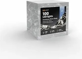 Solight vánoční řetěz 100x mini LED stříbrná / 10m / 3 x AA