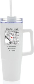 Personalizovaná cestovní termoska s průhledným víčkem s mapou