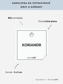Samolepka na kořenky KORIANDR bílá 5 × 5 cm tučné písmo