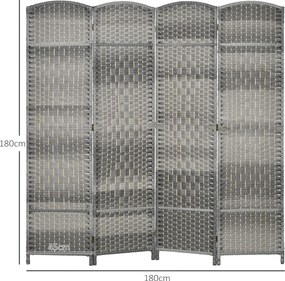 HOMCOM 4-panelový skládací paraván 180x180 cm Rozdělovač místnosti Ochranný paraván Polypropylen pro kancelář ložnici Šedá směs