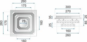 Toolight - LED křišťálová stropní lampa 8W čtvercová 30x30cm APP409-C, teplé světlo 3000K, OSW-65007