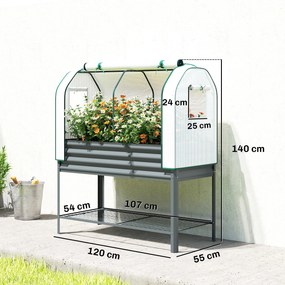 Vyvýšený záhon s kovovým chladicím rámem Box na sázení se skleníkovým úložným prostorem, Vyvýšený 120 x 55 x 140 cm
