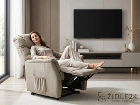 Elektrické polohovací TV křeslo SAGA - béžová látka