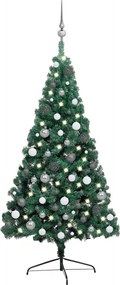 vidaXL Umělý vánoční půl stromek s LED a sadou koulí bílý 240 cm [3077481] Barva: Zeleno-šedý