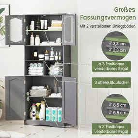 Costway Koupelnová skříňka Volně stojící vysoká s 4 dvířky a policemi, šedá