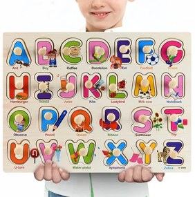 Montessori dřevěné hračky - vkládačky s držátky - písmenka a čísla Barva: A3008
