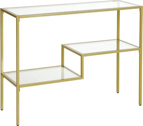 HOMCOM 3 policový vstupní konzolový stůl z oceli a tvrzeného skla, 100x32x76 cm, Zlatý | Aosom