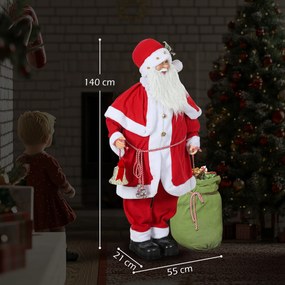 HOMCOM Postava Santa Clause, pohyblivá, se senzorickým zvukem, smích & hudba, 140 cm, červená