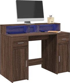 vidaXL Psací stůl s LED světly 120 x 55 x 91 cm kompozitní dřevo [3309418] Barva: hnědý dub
