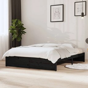 Rám postele černý masivní dřevo 140 x 200 cm - Default Title