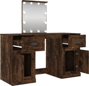 Toaletní stolek s LED kouřový dub 130 x 50 x 132,5 cm 3185348