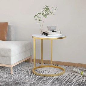 Odkládací stolek zlatý a bílý mramor 45 cm tvrzené sklo 331664