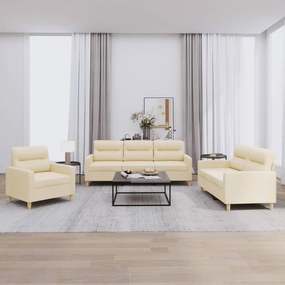 3dílná sedací souprava s poduškami krémová textil 3201538