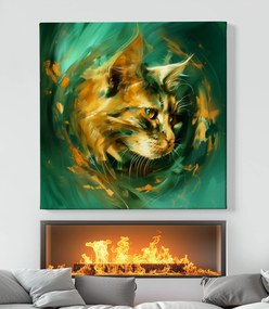 Obraz na plátně - Zlatá kočka v Emeraldu FeelHappy.cz Velikost obrazu: 100 x 100 cm