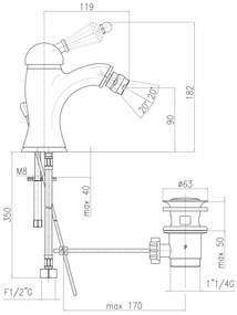 SAPHO KIRKÉ CRYSTAL stojánková bidetová retro baterie s výpustí, páčka krystal, zlato KI03KZ