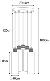 Moderní závěsné svítidlo černé s kouřovým sklem 5-světlo - Stavelot