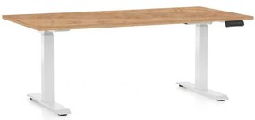 Výškově nastavitelný stůl OfficeTech D, 160 x 80 cm, bílá podnož, dub kraft