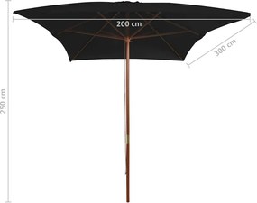 Zahradní slunečník s dřevěnou tyčí černý 200 x 300 cm 313760