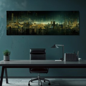 Obraz na plátně - Futuristické město - Světelná Abstrakce FeelHappy.cz Velikost obrazu: 210 x 70 cm