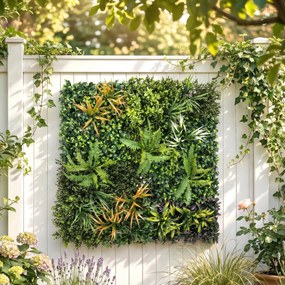 Outsunny umělý panel břečťanu, 1 x 1 m (100 x 100 cm) — panel pro soukromí pro balkon, terasu a venkovní dekor