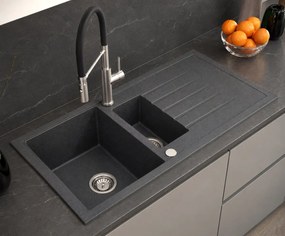 Sapho GR1334 Dřez 96 x 48 cm granitový vestavný s odkapávací plochou a vaničkou černá