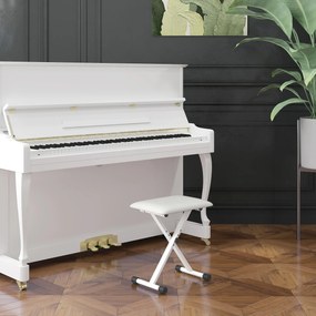 HOMCOM Klavírní stolička, výškově nastavitelná skládací X-tvarovaná klavírní lavice s polštářem z umělé kůže, 39 x 29 x 37-47 cm, bílá