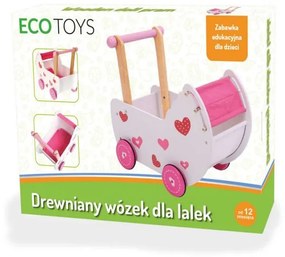 EcoToys Dřevěné chodítko Kočárek, růžová-bílá, 2150