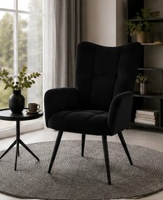 křeslo relaxační, odpočinkové, ušák, kov/samet, 98x63x69 cm, černá/černá, Dekorino KR20260007
