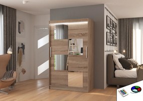 ADRK Furniture Posuvná skříň se zrcadlem a LED osvětlením LUGANO 120 SW-LUG-T-120+L-V029